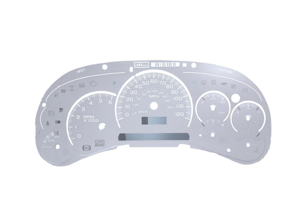 03-06 GM Instrument Cluster Faceplate Overlay - White with clear scales ...